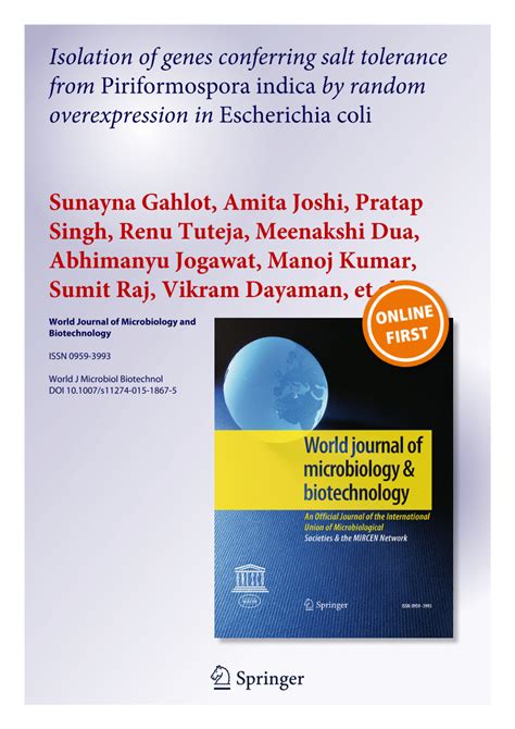 Pdf Isolation Of Genes Conferring Salt Tolerance From Piriformospora