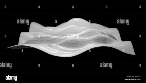 Floating White Wireframe Waveform Object And Abstract Visualization Of Sound Waves With