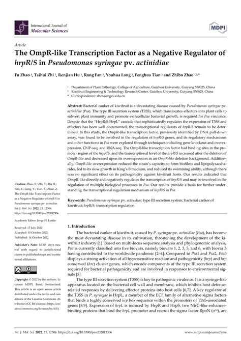 Pdf The Ompr Like Transcription Factor As A Negative Regulator Of Hrprs In Pseudomonas