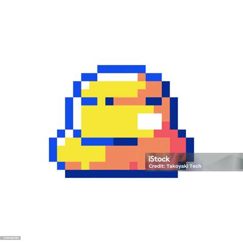픽셀 아트 여름 모자 아이콘입니다 노란색 귀여운 모자의 90년대 8비트 스타일 일러스트레이션 귀여운 픽셀 아트 Y2k 스티커 또는 게임 요소 1990 1999 년에 대한