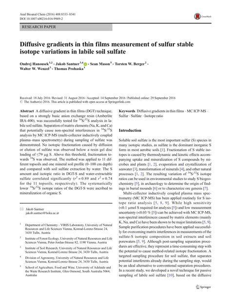 (PDF) Diffusive gradients in thin films measurement of sulfur stable isotope variations in ...