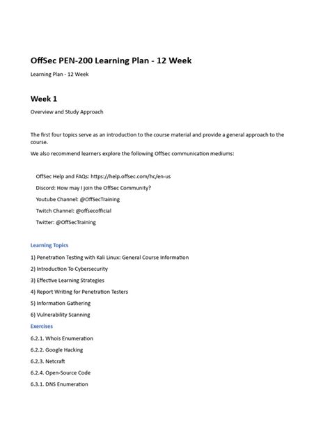 Offsec Pen200 12weeksplan Download Free Pdf Telecommunications