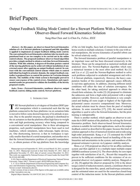 Pdf Output Feedback Sliding Mode Control For A Stewart Platform With A Nonlinear Observer