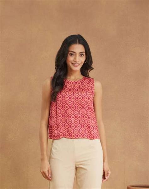 Buy Pink Rayon Blend Printed Short Top For Women Online At Fabindia
