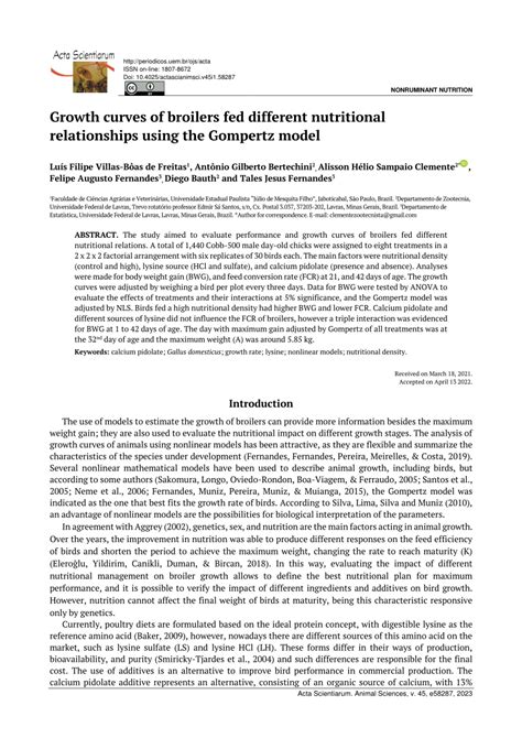 Pdf Growth Curves Of Broilers Fed Different Nutritional Relationships Using The Gompertz Model Pdf Growth Curves Of Broilers Fed Different Nutritional Relationships Using The Gompertz Model