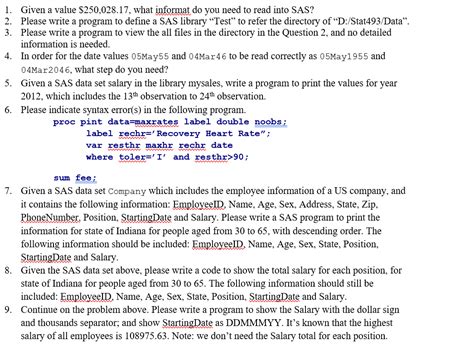 solved 1 given a value 250 028 17 what informat do you