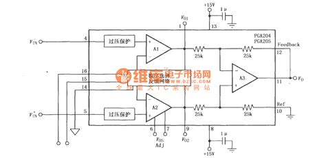 PGA 的电源和信号基本连接电路 增益可调放大 维库电子市场网