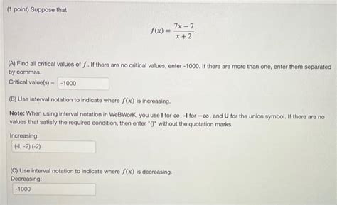 Solved (1 point) Suppose that f(x)=x+27x−7 (A) Find all | Chegg.com