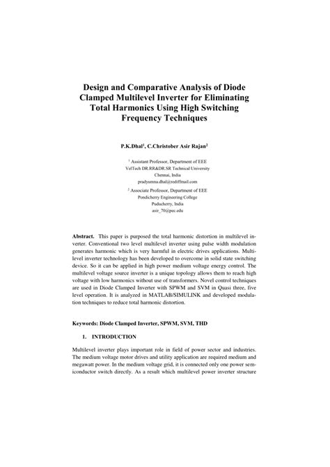 Pdf Design And Comparative Analysis Of Diode Clamped Multilevel