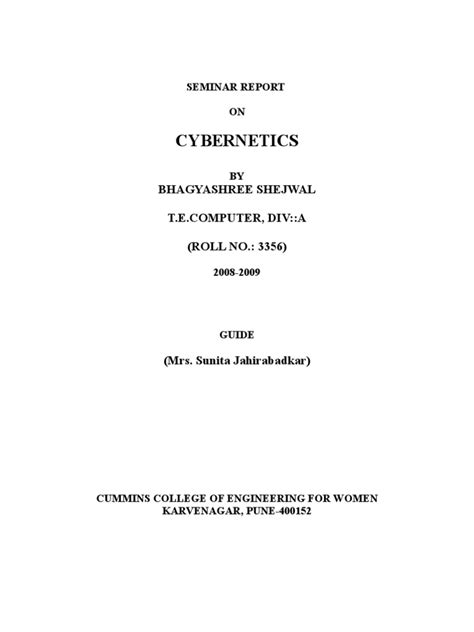 Seminar Report On Cybernetics Pdf Cybernetics System