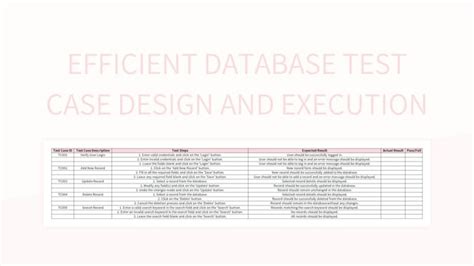Efficient Database Test Case Design And Execution Excel Template And