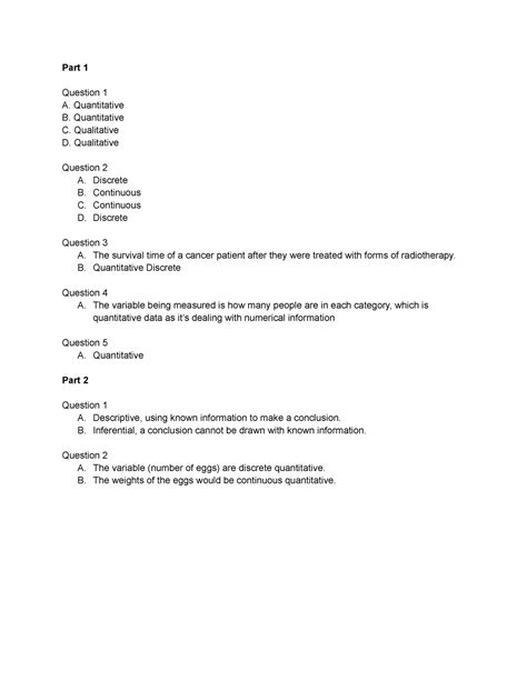 AP Stat Answers Part Question A Quantitative B Quantitative C Qualitative D