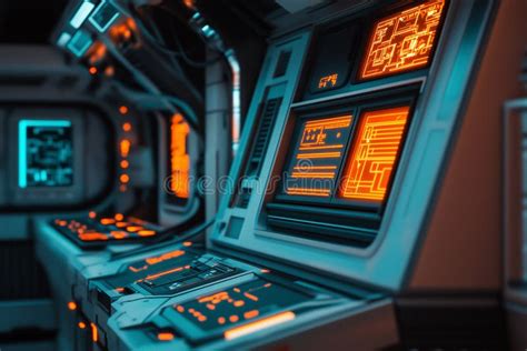 Conceptual Futuristic Space Station Control Center With Advanced Technology And Glowing