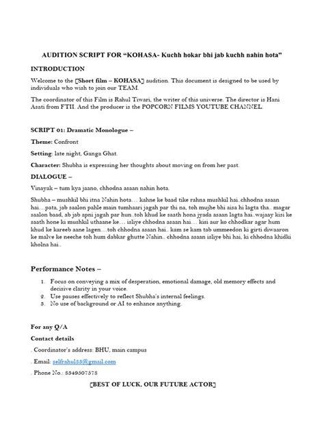 Audition Script Kohasa Pdf