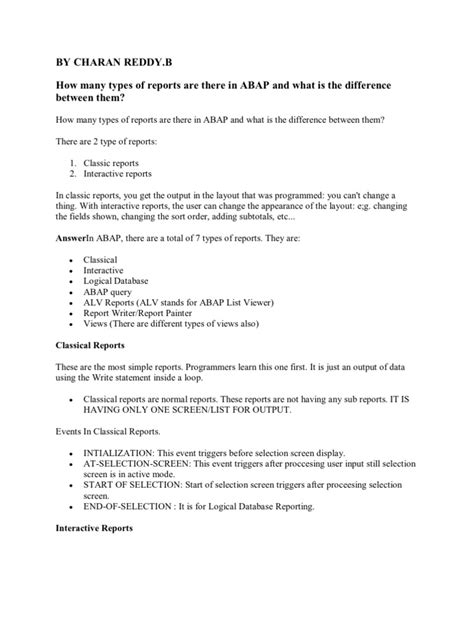 in abap there are a tota of 7 types of reports they are pdf