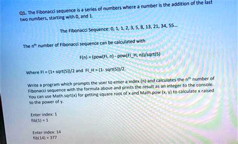 SOLVED Text Java Java Number Is The Addition Of The Last The Fibonacci Sequence Is A