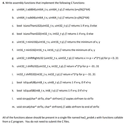 4 Write Assembly Functions That Implement The