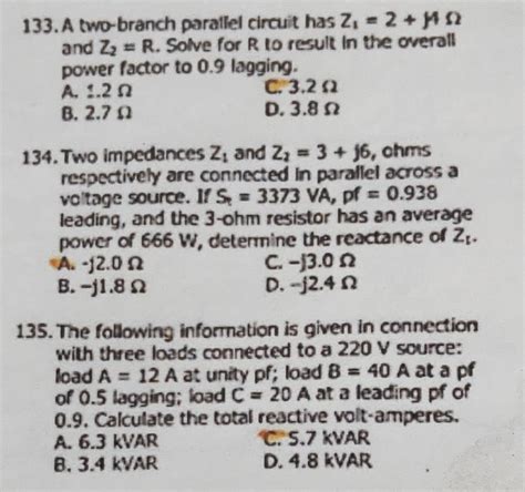 solved 133 a two branch parallel circuit has z1 2 μΩ and