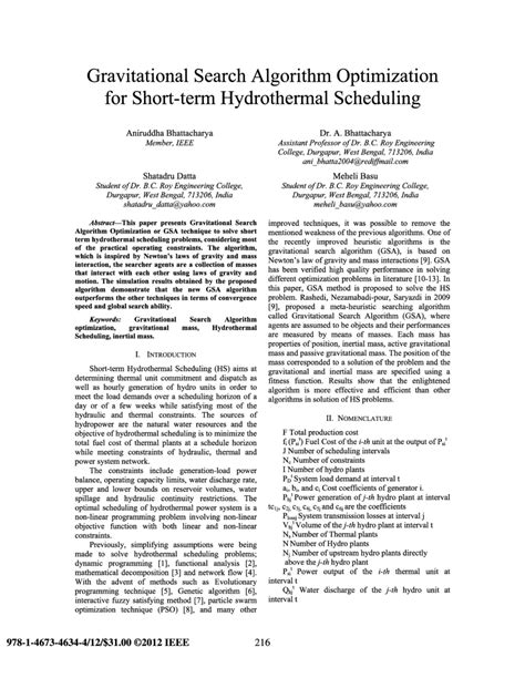 pdf gravitational search algorithm optimization for short term