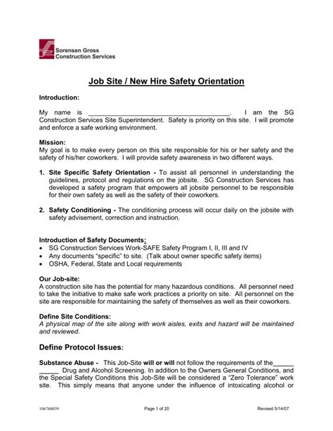 New Employee Safety Orientation Template