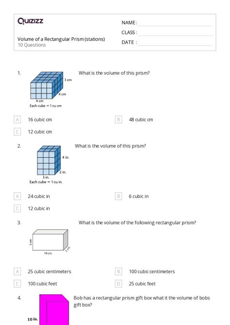50 Volume Of A Rectangular Prism Worksheets For 6th Grade On Quizizz Free And Printable