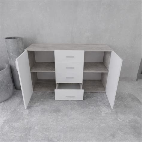 ᐉ Комод на чотири ящики з двома дверцятами Верона 1500х840х520 мм Бетон Білий • Краща ціна в