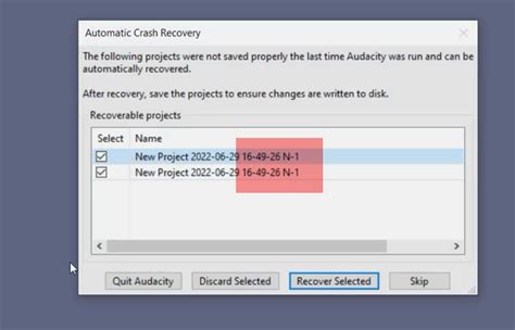 When Multiple Projects Are Recovered On Startup Audacity Crashes Issue Audacity