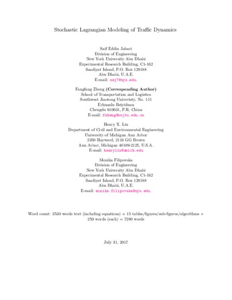 Pdf Stochastic Lagrangian Modeling Of Traffic Dynamics