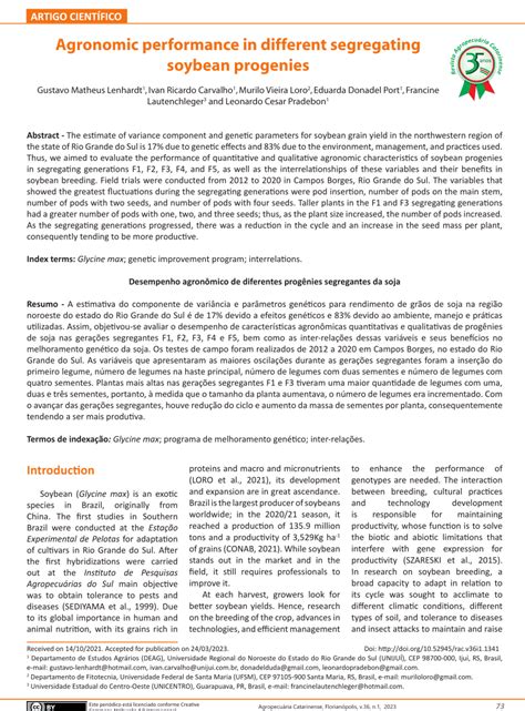 Pdf Agronomic Performance In Different Segregating Soybean Progenies