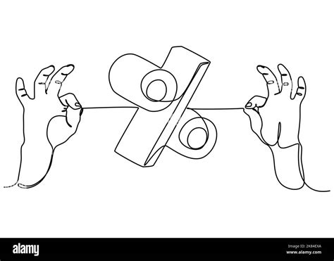 One Continuous Line Of Two Hand Holding A String With Percentage Sign