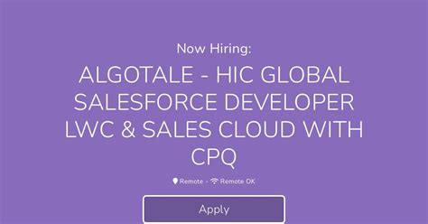 Algotale Hic Global Salesforce Developer Lwc And Sales Cloud With Cpq At Nexthire