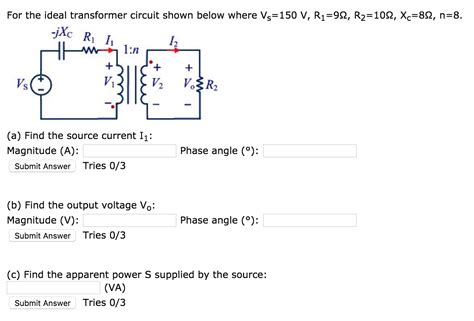 solved for the ideal transformer circuit shown below where