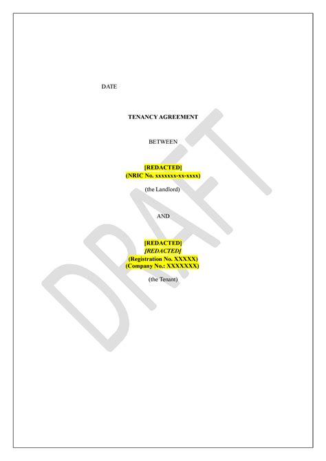 Template Tenancy Agreement Date Tenancy Agreement Between Redacted