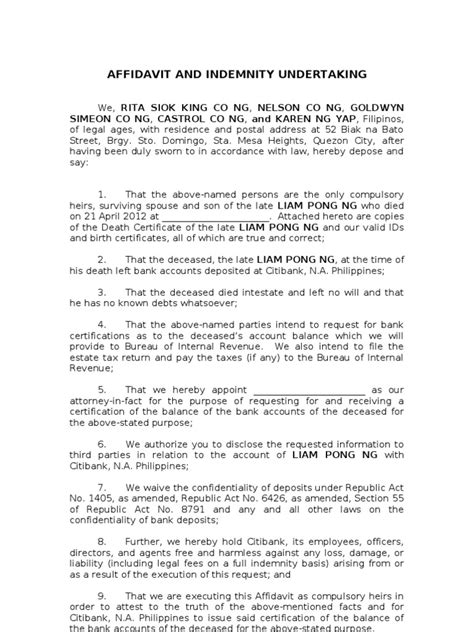 Affidavit And Indemnity Undertaking Pdf Justice Crime And Violence