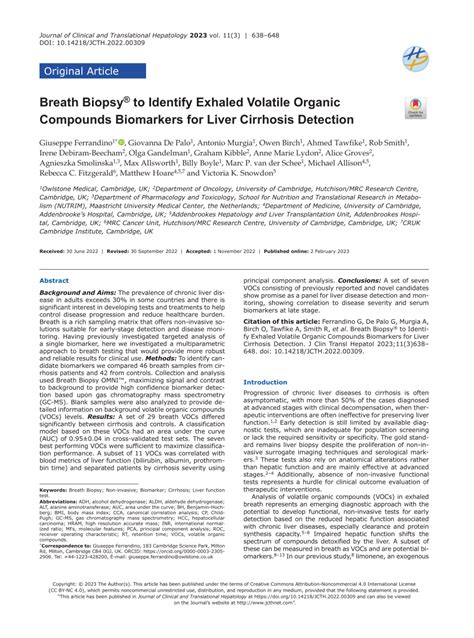 Pdf Breath Biopsy To Identify Exhaled Volatile Organic Compounds