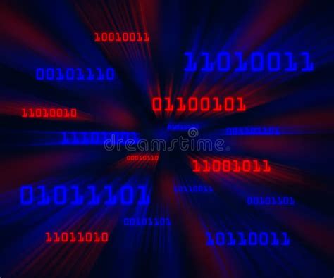 red blue bytes of binary code flying in a vortex stock illustration