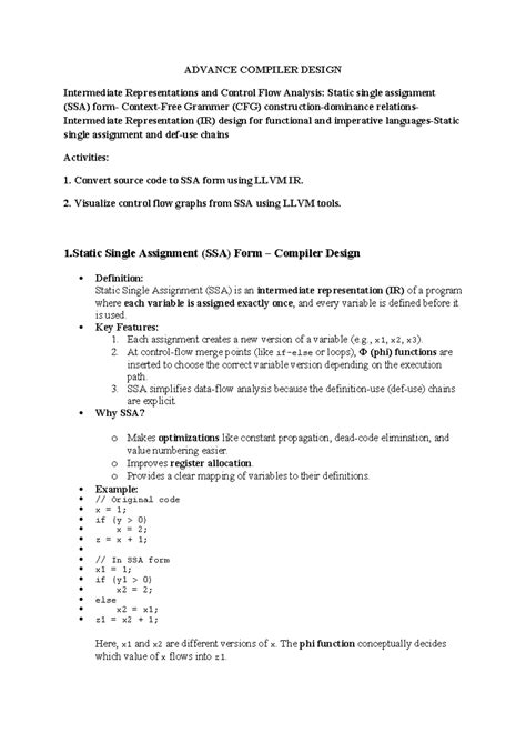 Cp25c04 Acd Intermediate Representations And Control Flow Analysis In