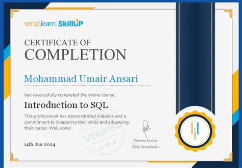 Completed Sql With Skillup By Simplilearn Umair Ansari Posted On The