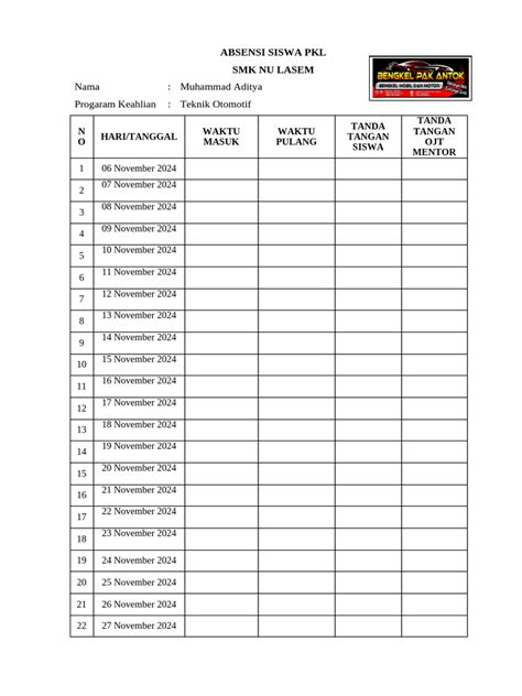 Absensi Siswa Pkl Pdf