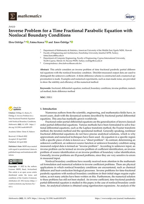 Pdf Inverse Problem For A Time Fractional Parabolic Equation With