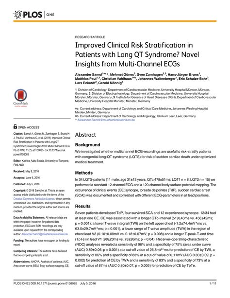 Pdf Improved Clinical Risk Stratification In Patients With Long Qt Syndrome Novel Insights