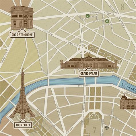 Illustrated Map Of Paris Landmarks For An Art Exhibition At The