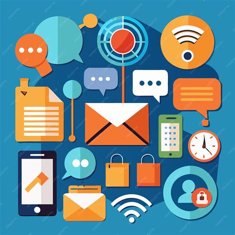 Colorful Icons On Blue Background Depict Various Tech And Online Features Including Wifi Email