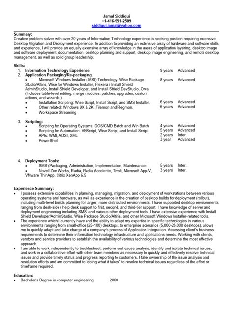 Jamal Siddiqui Workspace Engineer Resume Pdf Microsoft