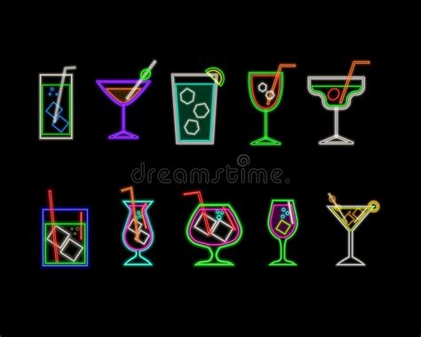 Cocktail Background Vector Illustration Of Neon Glowing Abstract