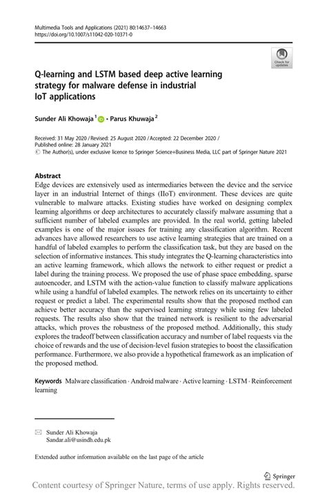 Q Learning And LSTM Based Deep Active Learning Strategy For Malware Defense In Industrial IoT