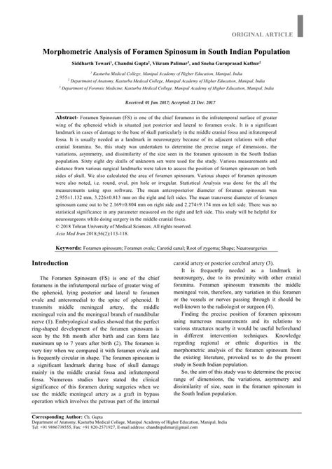 Morphometric Analysis Of Foramen Spinosum In South Indian Population