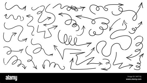 Hand Draw Black Line Arrows Set Curved And Swirl Tangled Arrows Organic Direction Pointer Hand Draw Black Line Arrows Set Curved And Swirl Tangled Arrows Organic Direction Pointer