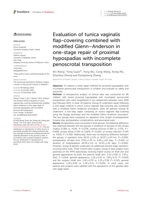 Pdf Evaluation Of Tunica Vaginalis Flap Covering Combined With Modified Glennanderson In One
