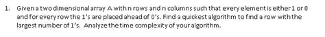 Solved Given A Two Dimensional Array A With N Rows And N Chegg